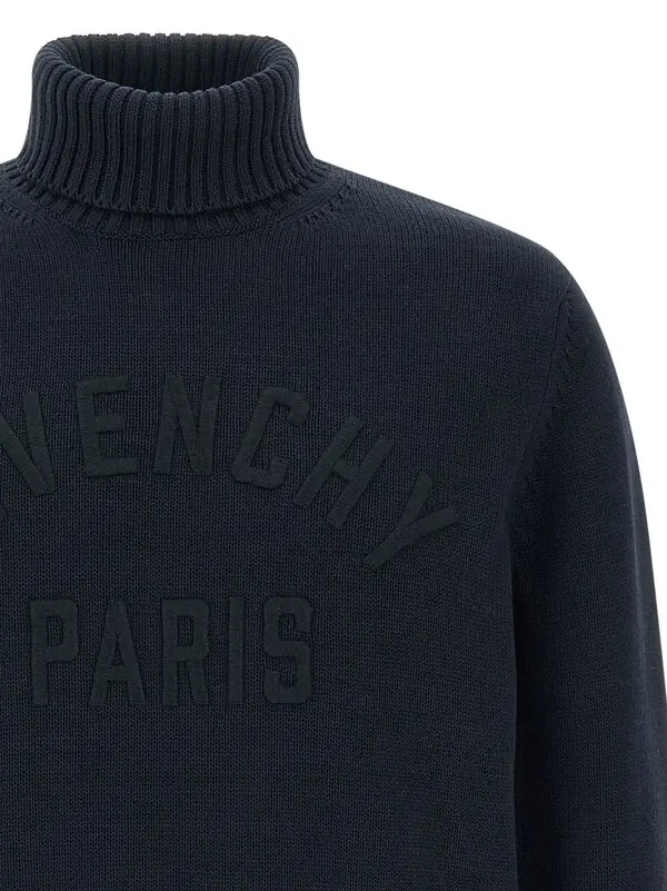 Givenchy Paris Embroidered Turtleneck Sweater - Blue