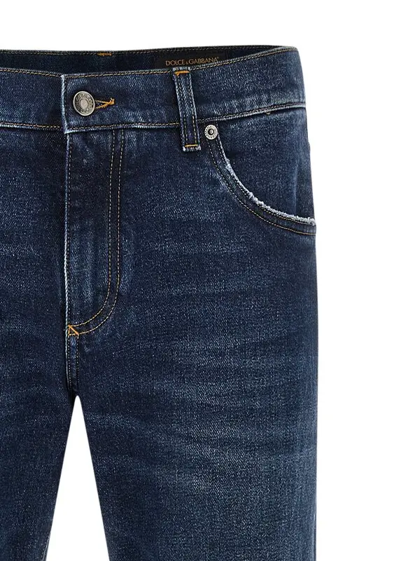Dolce & Gabbana Slim Fit Jeans With Logo Plaque - Blue