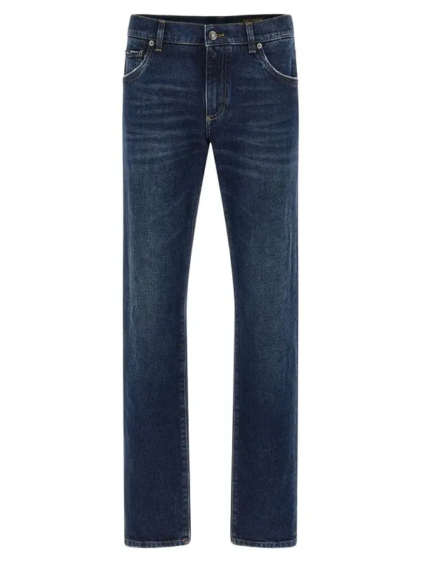 Dolce & Gabbana Slim Fit Jeans With Logo Plaque - Blue