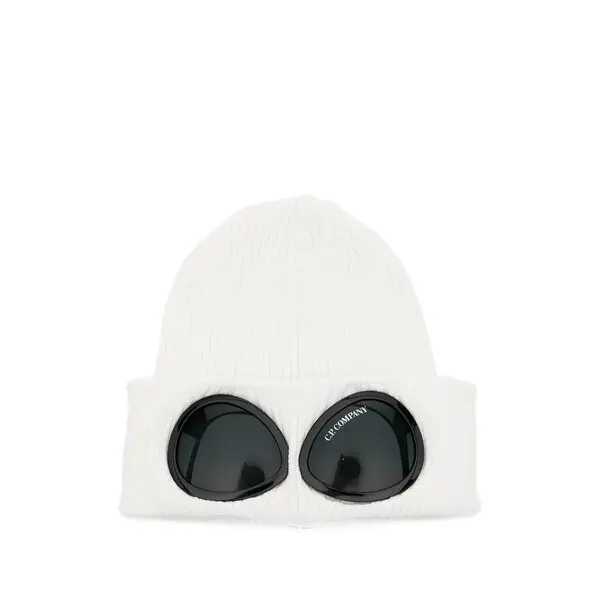 C.P. COMPANY Ribbed Knit Beanie With Goggles - Cream