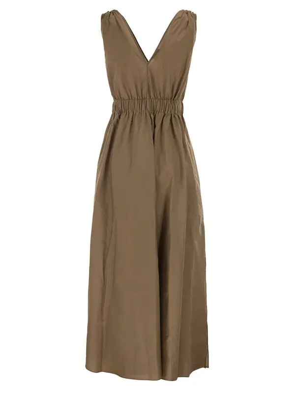 Brunello Cucinelli Techno Cotton Poplin Dress With Belt And Embellished Shoulders - Brown