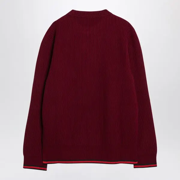 Gucci Burgundy Wool & Cashmere Crew Neck Jumper With Web Ribbon Detail