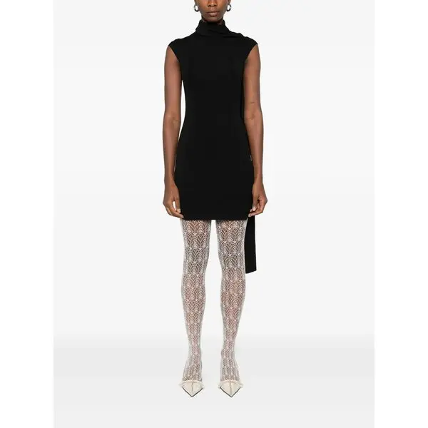 JEAN PAUL GAULTIER High Neck Asymmetric Hem Short Sleeve Dress