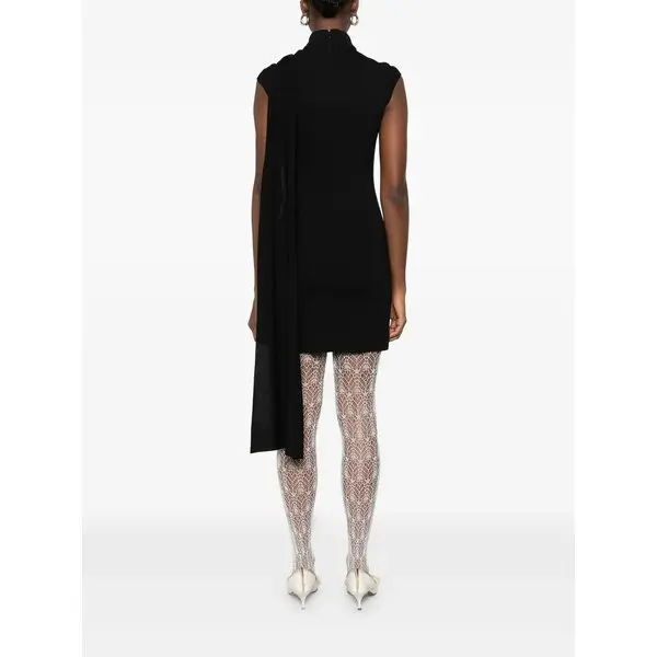 JEAN PAUL GAULTIER High Neck Asymmetric Hem Short Sleeve Dress