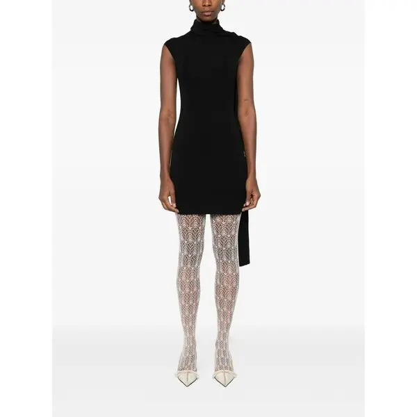 JEAN PAUL GAULTIER High Neck Asymmetric Hem Short Sleeve Dress