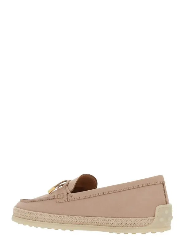 TOD'S Pink Leather Loafers With Bow Detail And Rope Trim - Multicolor