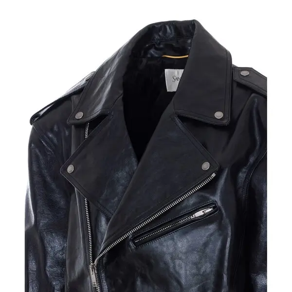 Saint Laurent Calfskin Leather Biker Jacket - Black