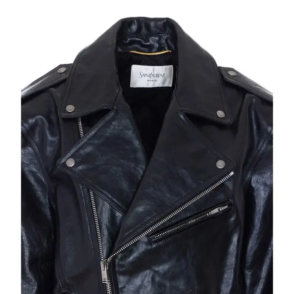 Saint Laurent Calfskin Leather Biker Jacket - Black