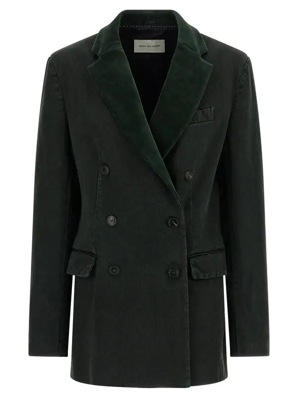 Dries Van Noten Befya Double-breasted Stonewashed Cotton Denim Blazer - Green