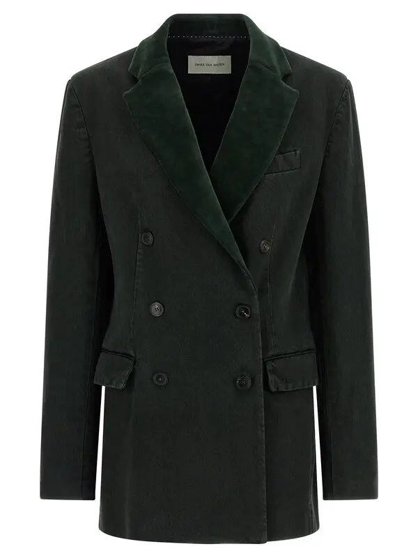 Dries Van Noten Befya Double-breasted Stonewashed Cotton Denim Blazer - Green