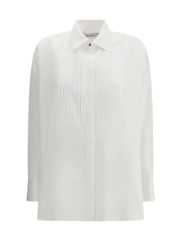 GOLDEN GOOSE Oversized Cotton Poplin Shirt With Embellished Cuffs - White