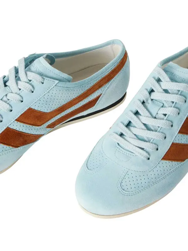 TOM FORD Perforated Suede Striped Detail Sneakers - Blue