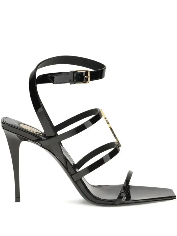Saint Laurent Cassandra Patent Leather Strappy High Heel Sandals - Black
