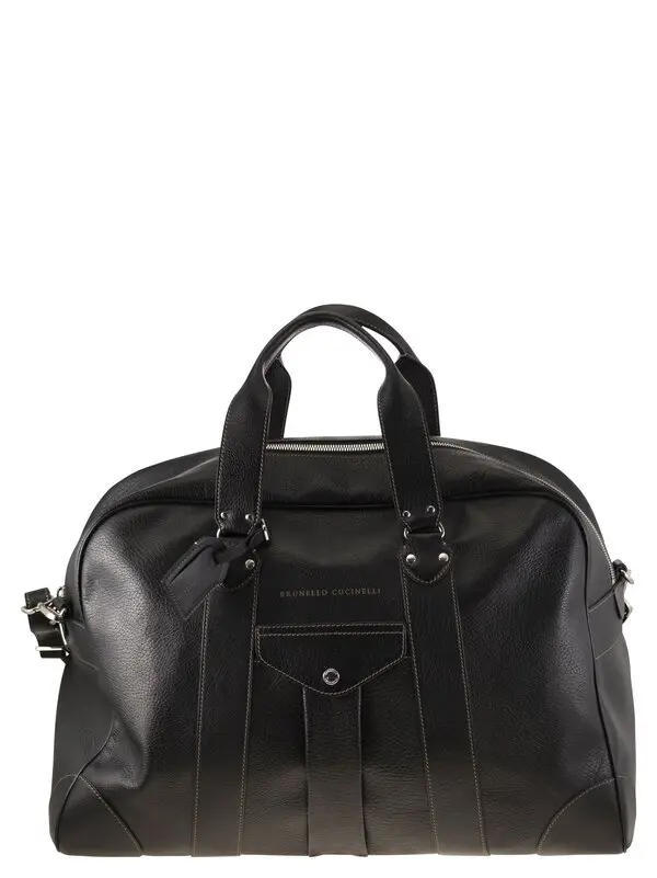 Brunello Cucinelli Grained Calfskin Weekender Bag - Black