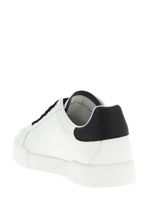 Dolce & Gabbana Portofino Light Strobel Leather Sneakers With Rhinestone Logo