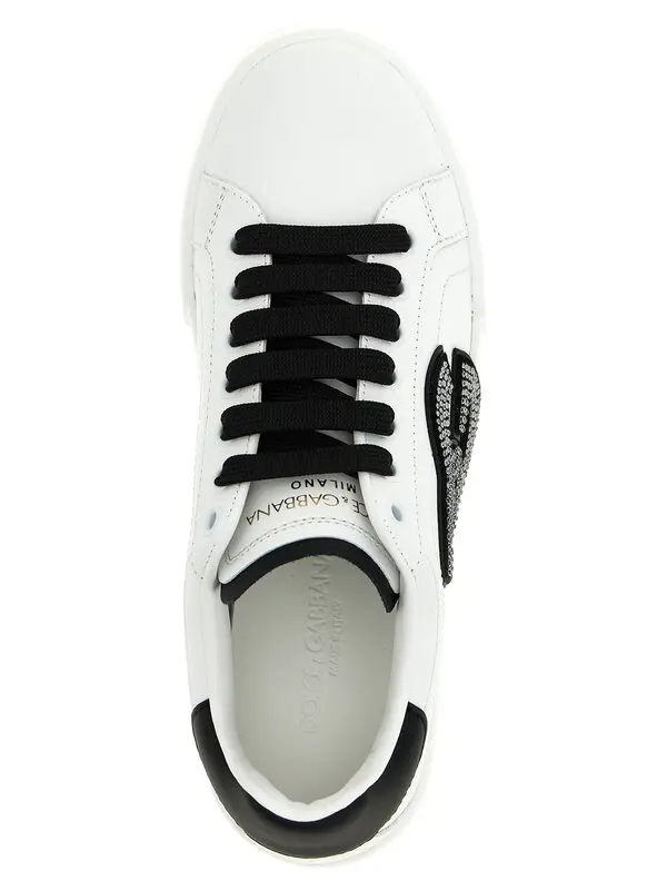 Dolce & Gabbana Portofino Light Strobel Leather Sneakers With Rhinestone Logo