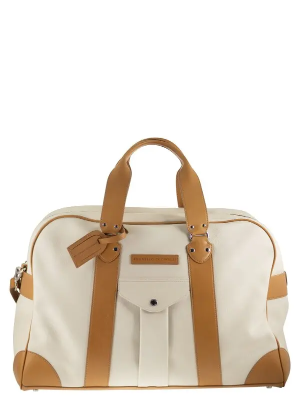 Brunello Cucinelli Grained Calfskin And Cowhide Leather Street Bag - Cream