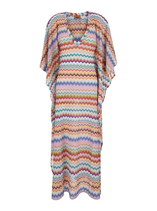 Missoni Zig Zag Caftan With Wide V-neck And Lamé Viscose - Multicolor