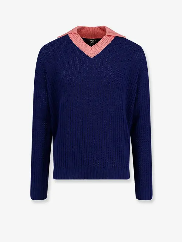 Fendi Oversized V-neck Sweater With Contrasting Collar - Multicolor