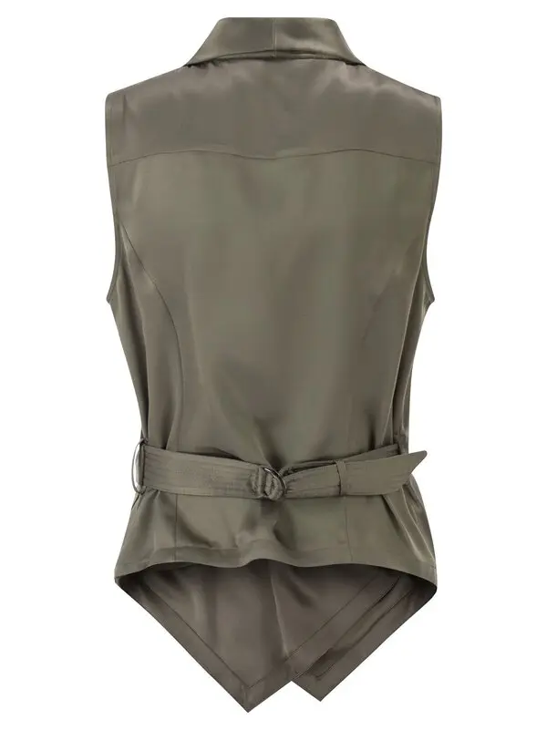 Brunello Cucinelli Sleeveless Silk Satin Wrap Top