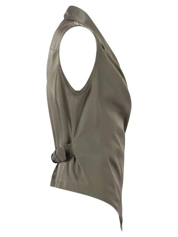 Brunello Cucinelli Sleeveless Silk Satin Wrap Top