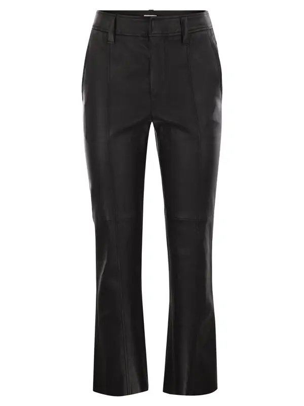 Brunello Cucinelli Stretch Nappa Leather Square Cigarette Trousers With Jewellery Embellishment - Black