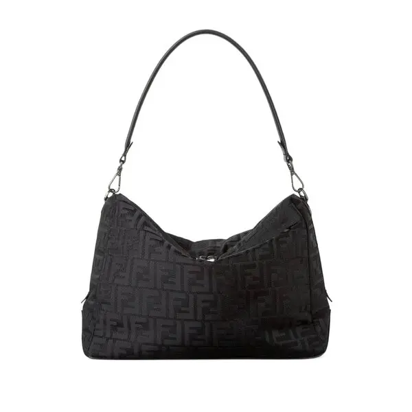 Fendi Ff Pattern Double Zip Messenger Bag - Black