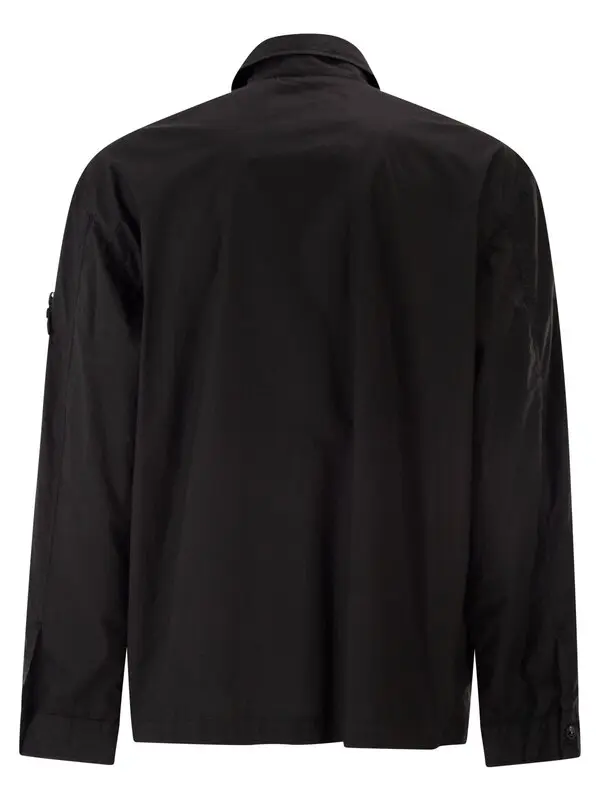 Stone Island Comfort Fit Overshirt With Press Studs - Black