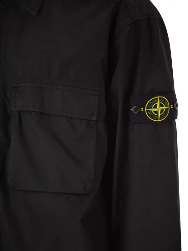 Stone Island Comfort Fit Overshirt With Press Studs - Black