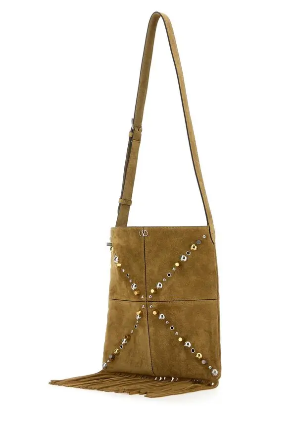 Valentino Garavani Suede Shoulder Bag With Studs And Fringe