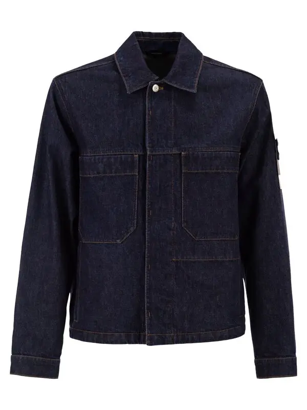 Stone Island 13.5 Oz Organic Cotton Denim Coach Jacket With Chest Pockets - Multicolor
