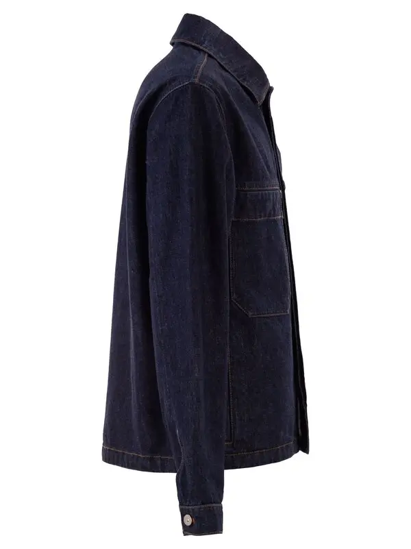 Stone Island 13.5 Oz Organic Cotton Denim Coach Jacket With Chest Pockets - Multicolor