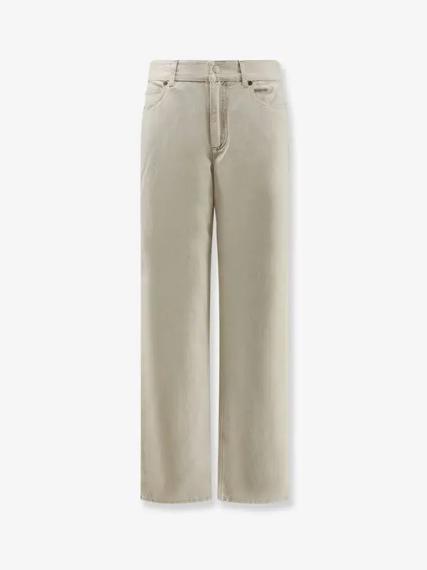 Fendi Beige Cotton Linen Blend Wide Leg Trousers - Multicolor