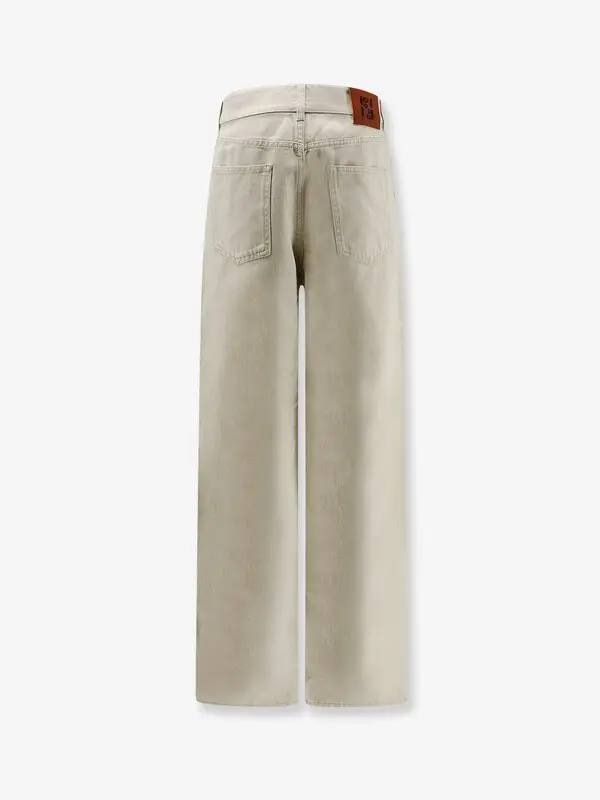 Fendi Beige Cotton Linen Blend Wide Leg Trousers - Multicolor