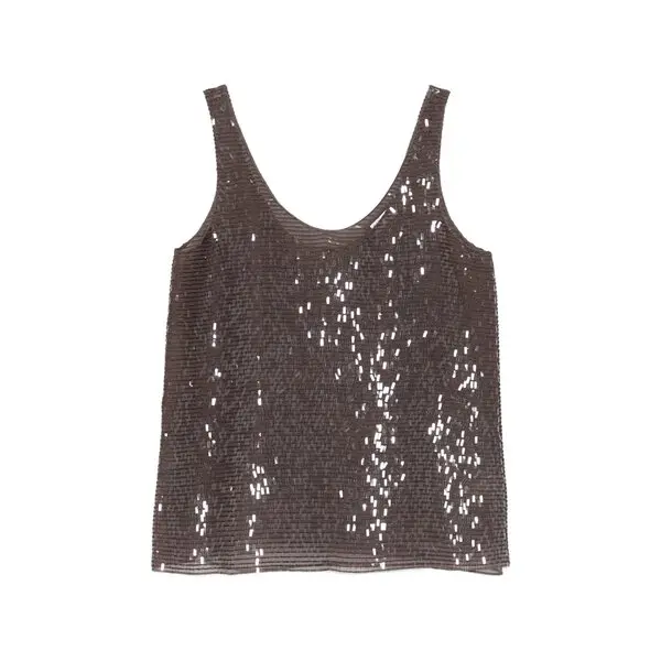 Brunello Cucinelli Sleeveless Sequin Embellished Scoop Neck Top