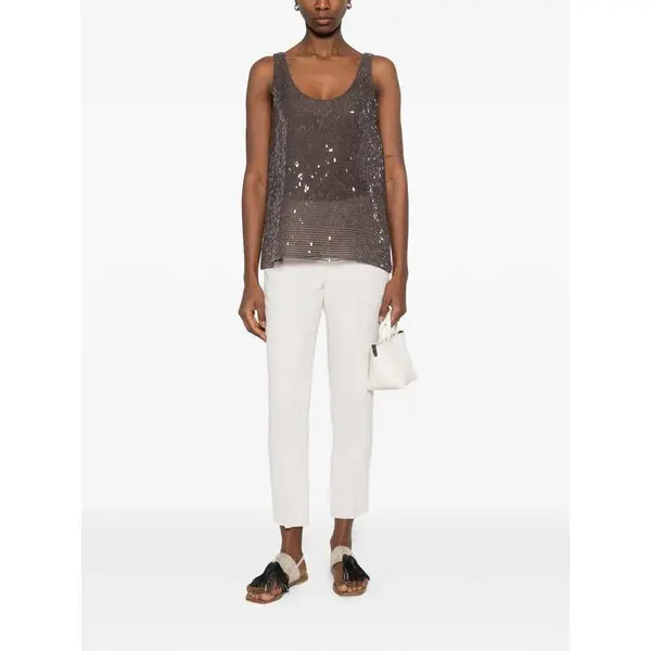 Brunello Cucinelli Sleeveless Sequin Embellished Scoop Neck Top