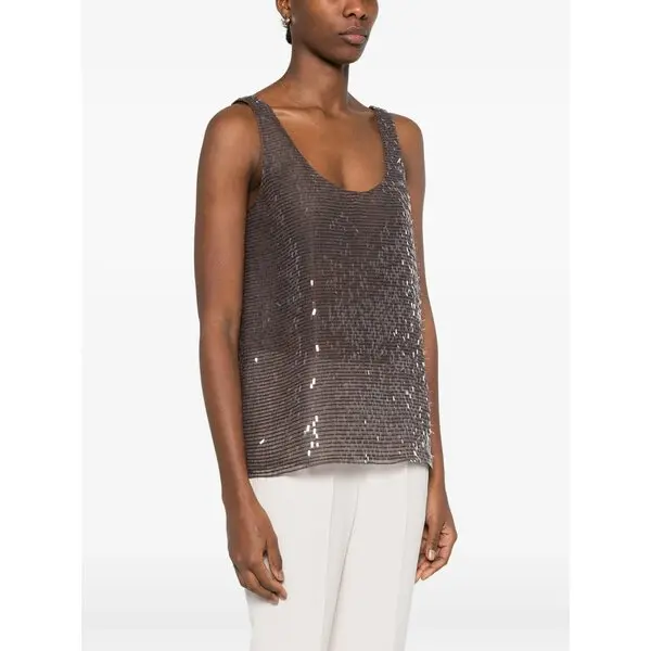 Brunello Cucinelli Sleeveless Sequin Embellished Scoop Neck Top
