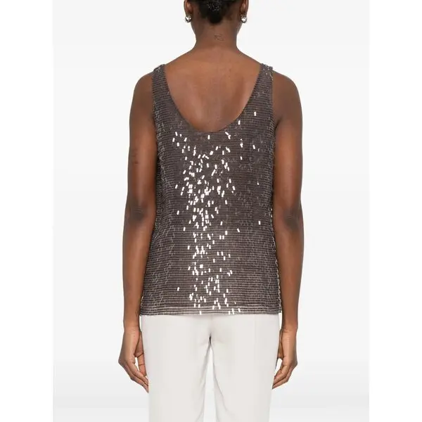 Brunello Cucinelli Sleeveless Sequin Embellished Scoop Neck Top