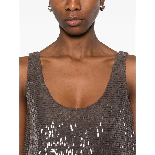 Brunello Cucinelli Sleeveless Sequin Embellished Scoop Neck Top