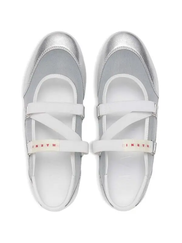 Marni Metallic Sneakers With Crossover Strap - Silver