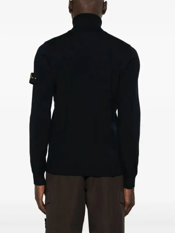 Stone Island Ribbed Wool Turtleneck Sweater - Blue