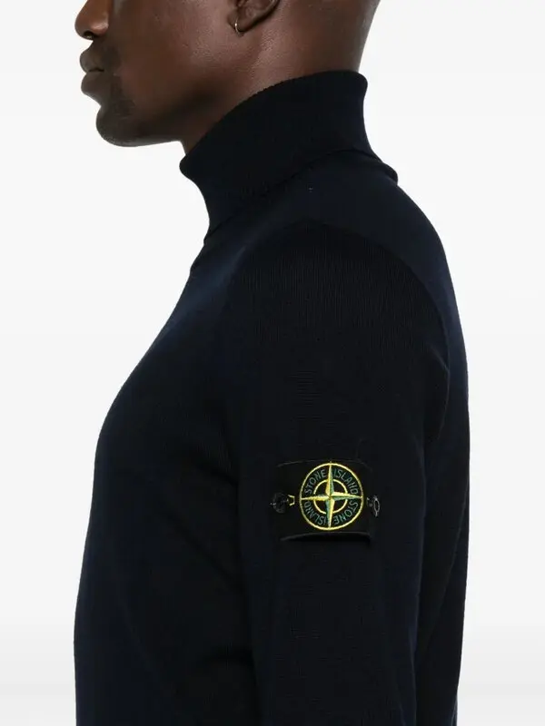 Stone Island Ribbed Wool Turtleneck Sweater - Blue