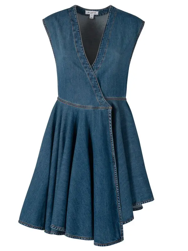 Alaïa Deep Stone Denim Wrap Dress - Blue