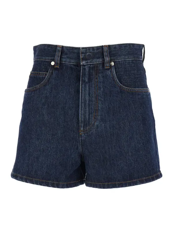 Fendi Denim Shorts With Logo Patch - Multicolor