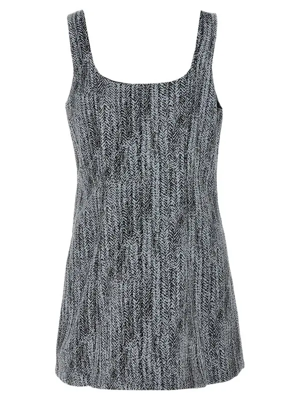 GANNI Cotton Tweed Square Neck Mini Dress