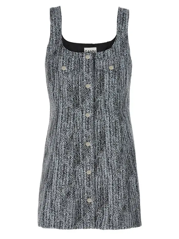 GANNI Cotton Tweed Square Neck Mini Dress - Multicolor