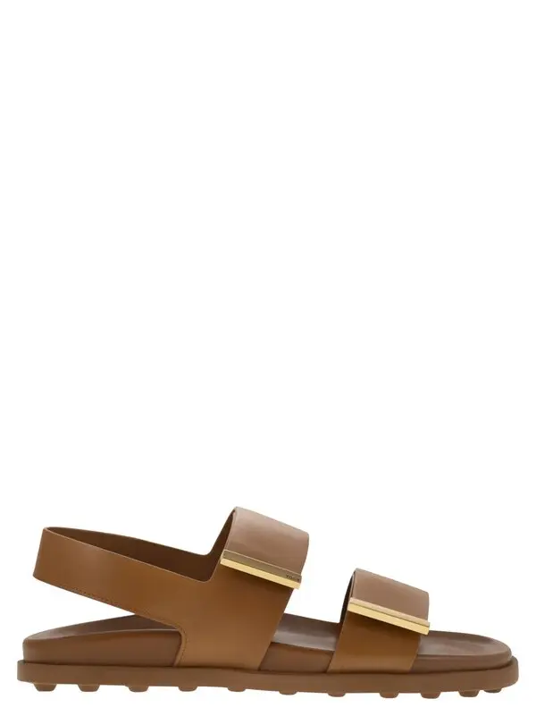 TOD'S Calfskin Sandal With Metal Embellishments And Lug Sole - Brown