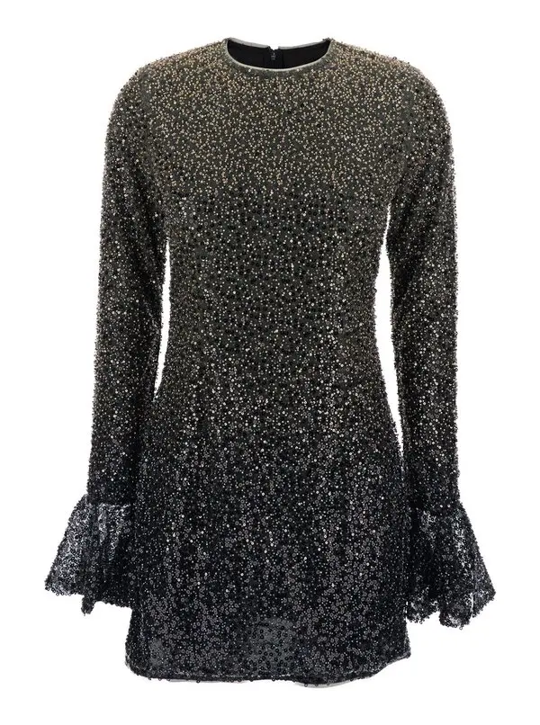 ROTATE BY BIRGER CHRISTENSEN Beaded Metallic Dress With Flared Hems - Multicolor
