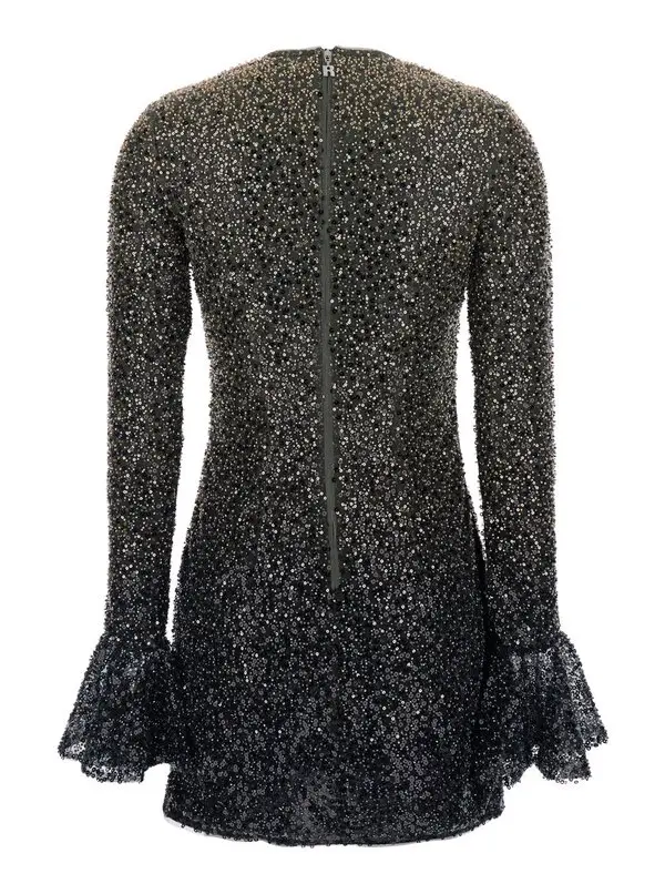 ROTATE BY BIRGER CHRISTENSEN Beaded Metallic Dress With Flared Hems - Multicolor