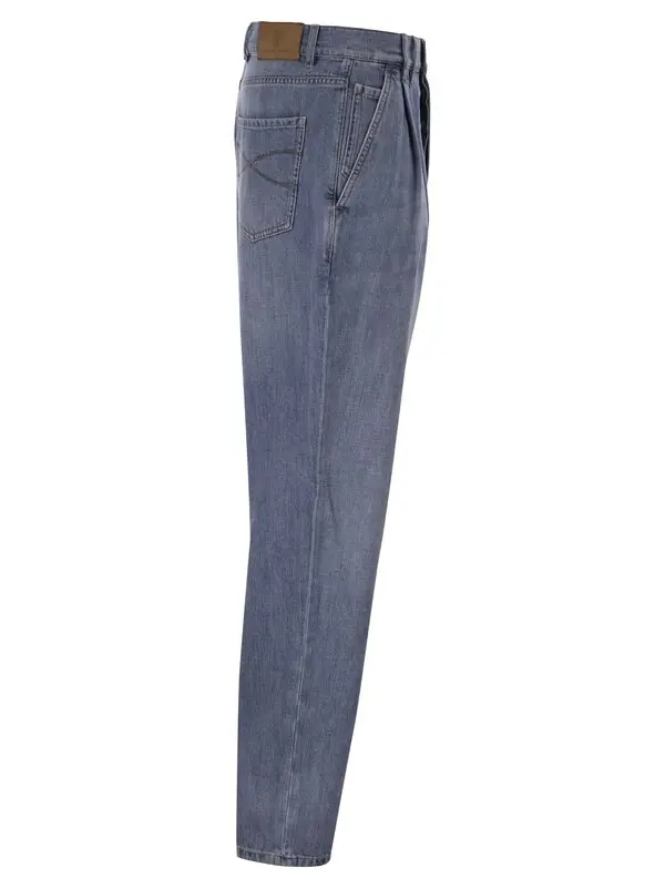 Brunello Cucinelli Baggy Cotton Denim Jeans With Double Pleats - Multicolor